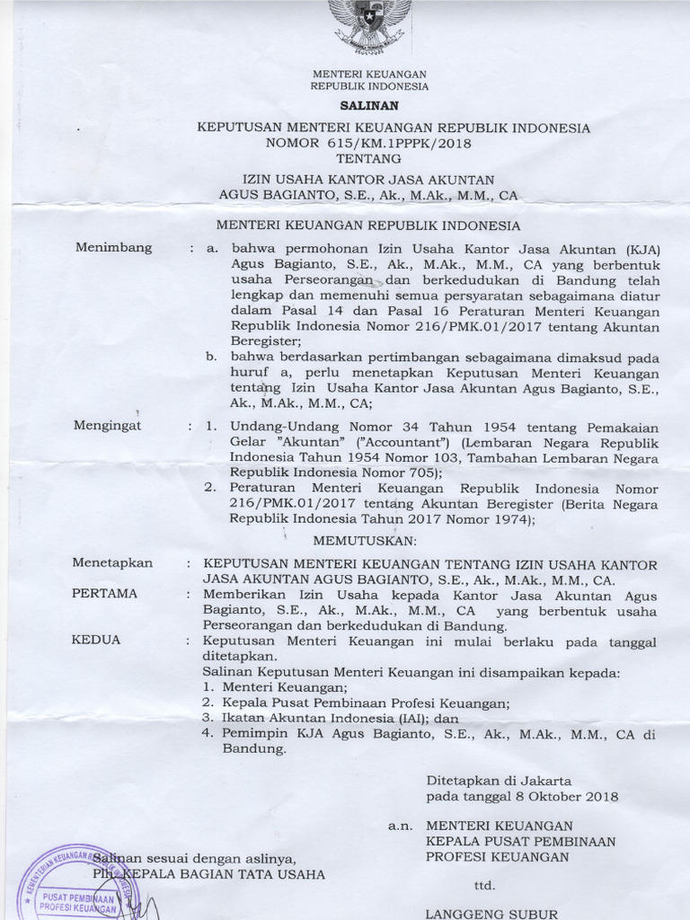 Surat Izin KJA Agus Bagianto | PDF