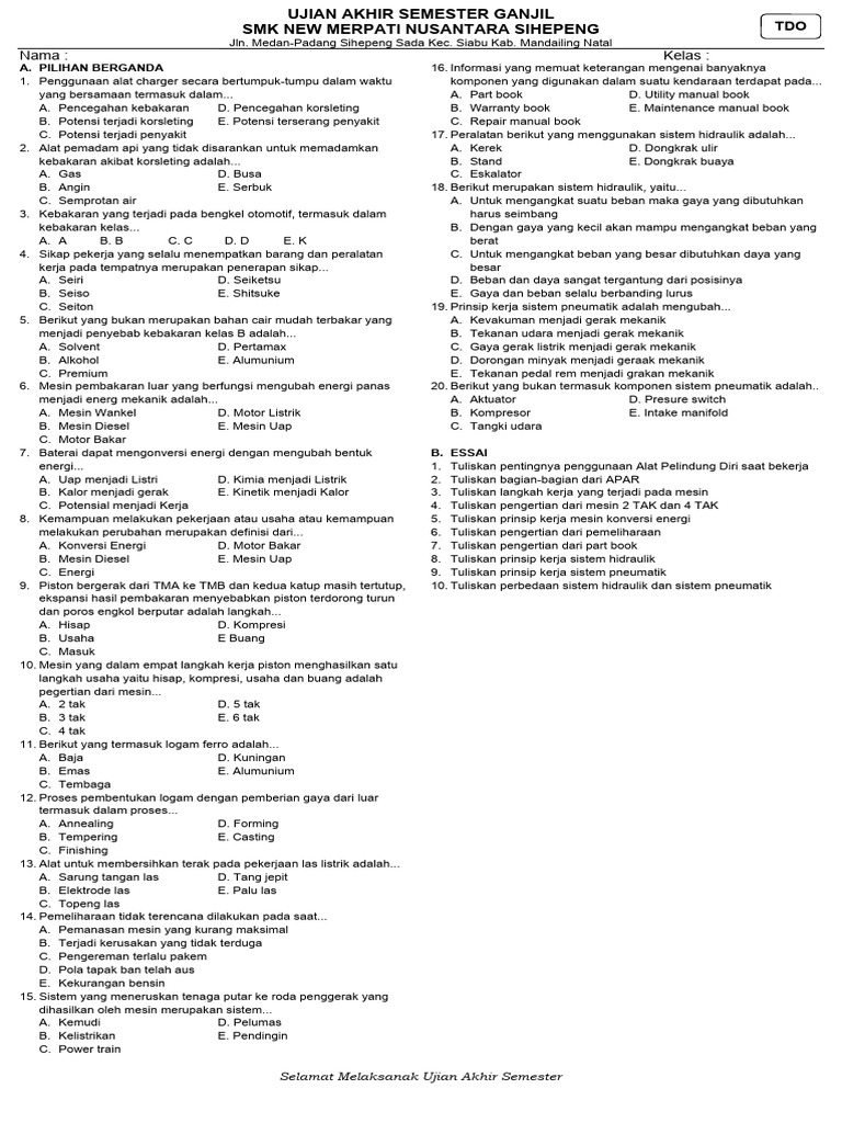 SOAL UAS TDO & PDTO SEM GANJIL TA 2022-2023 Oke | PDF