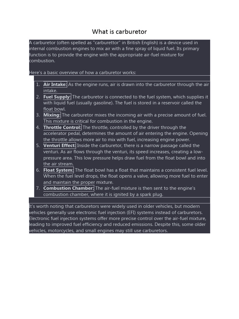 What Is Carburetor | PDF | Business | Technology & Engineering