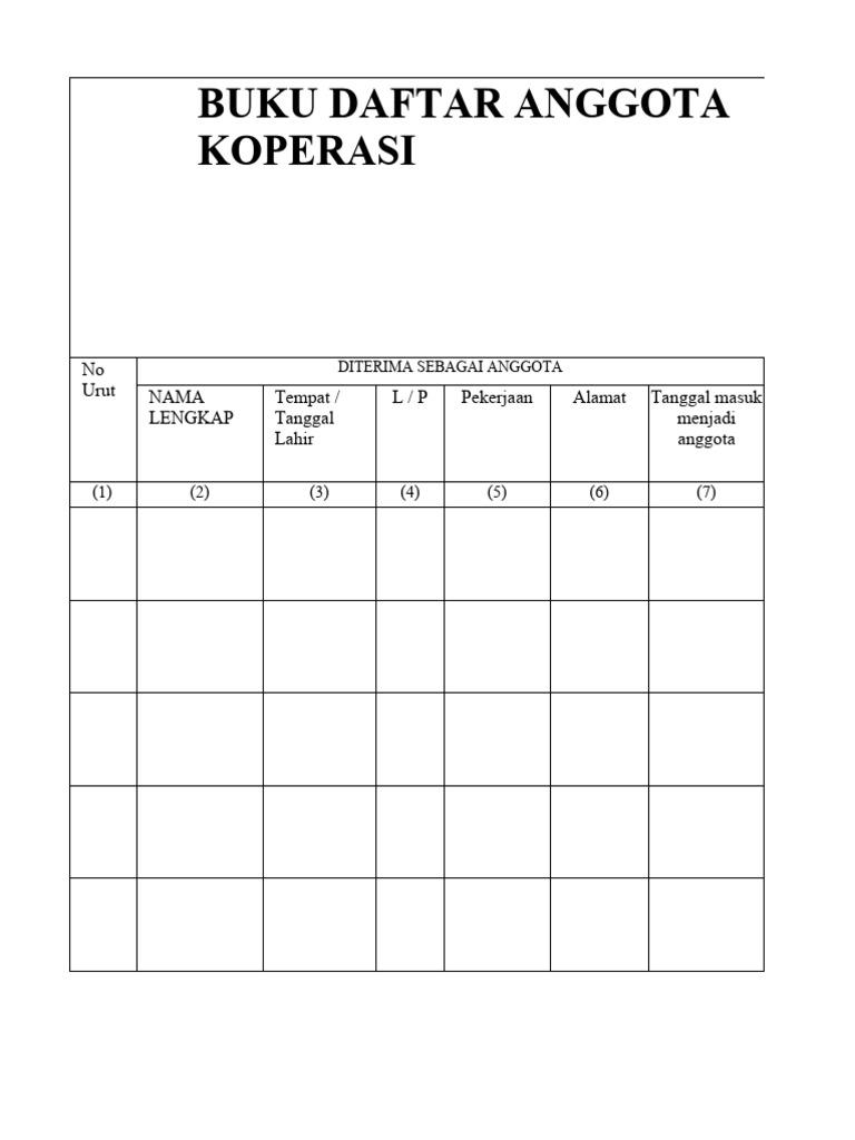 Buku Daftar Anggota Koperasi | PDF