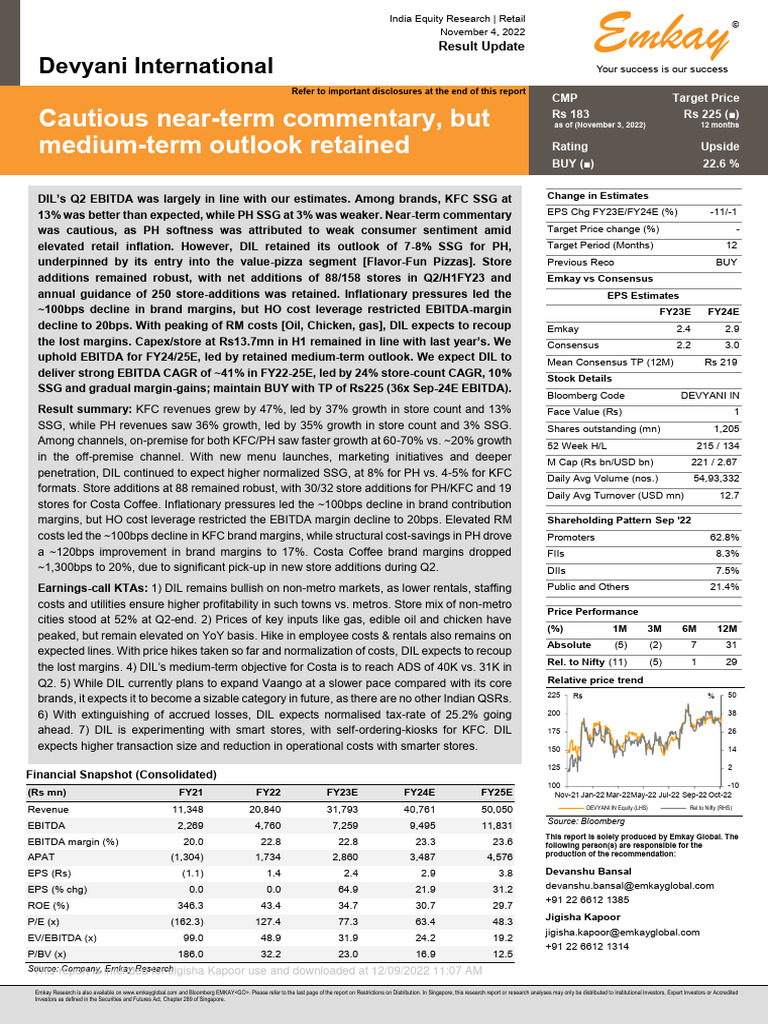 Devyani International Q2 2022 Results Update | PDF