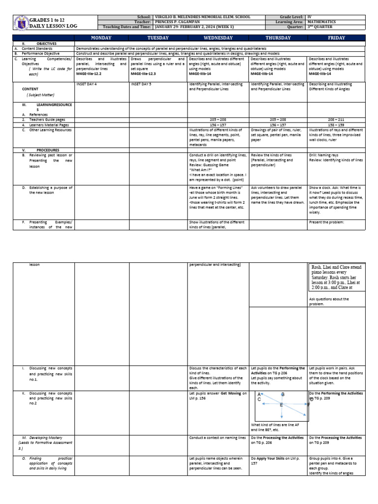 DLL - Q3 - W1 - Mathematics - Princess P. Cagampan | PDF
