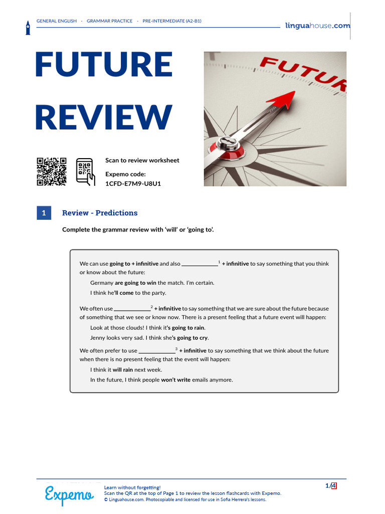 Future Tense Grammar Review A2-B1 | PDF | Language Arts & Discipline