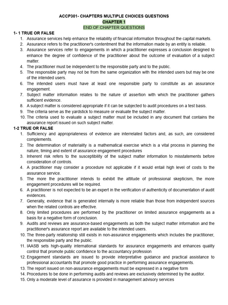 ACCP301 End of Chapters MCQ PDF | PDF