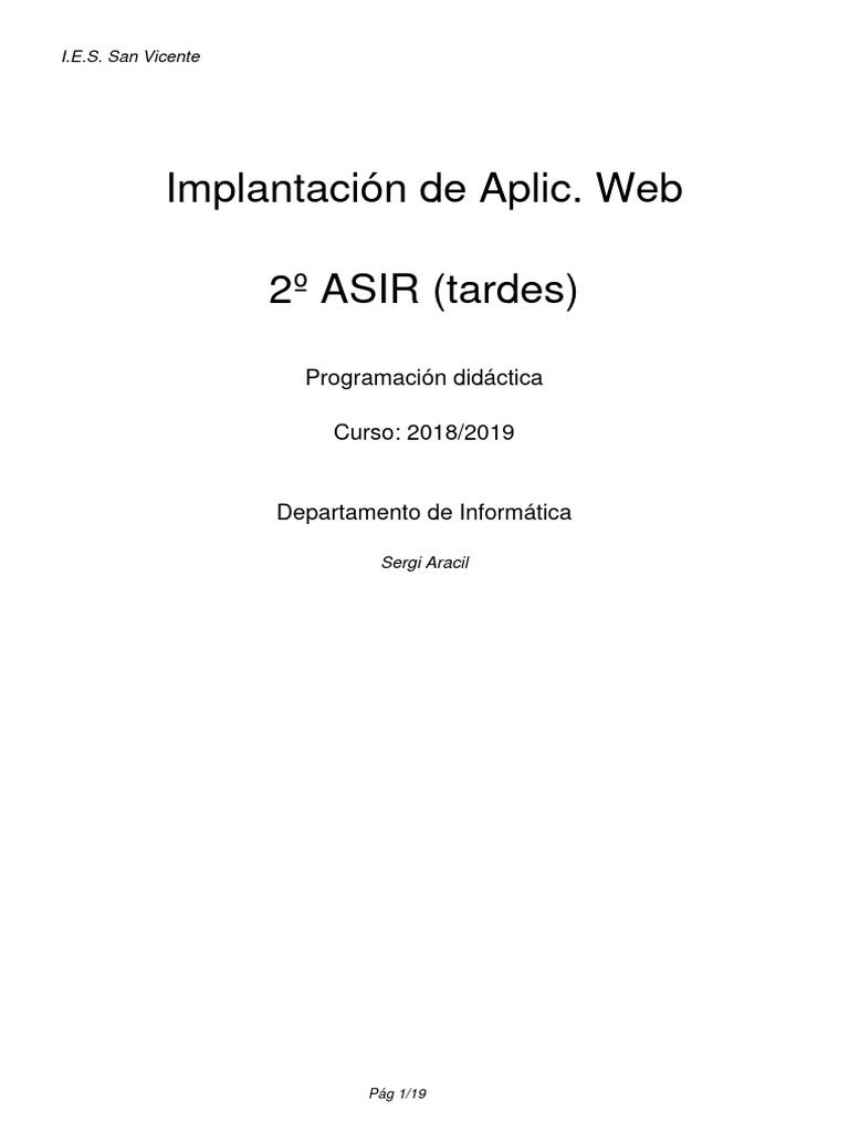 Programación IESSV 2018-19 2º ASIR (tardes)- Implantación de Aplic. Web ...