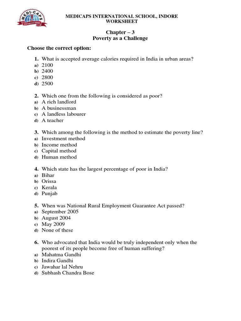 Class 9th Poverty As A Challenge Worksheet | PDF | Social Science