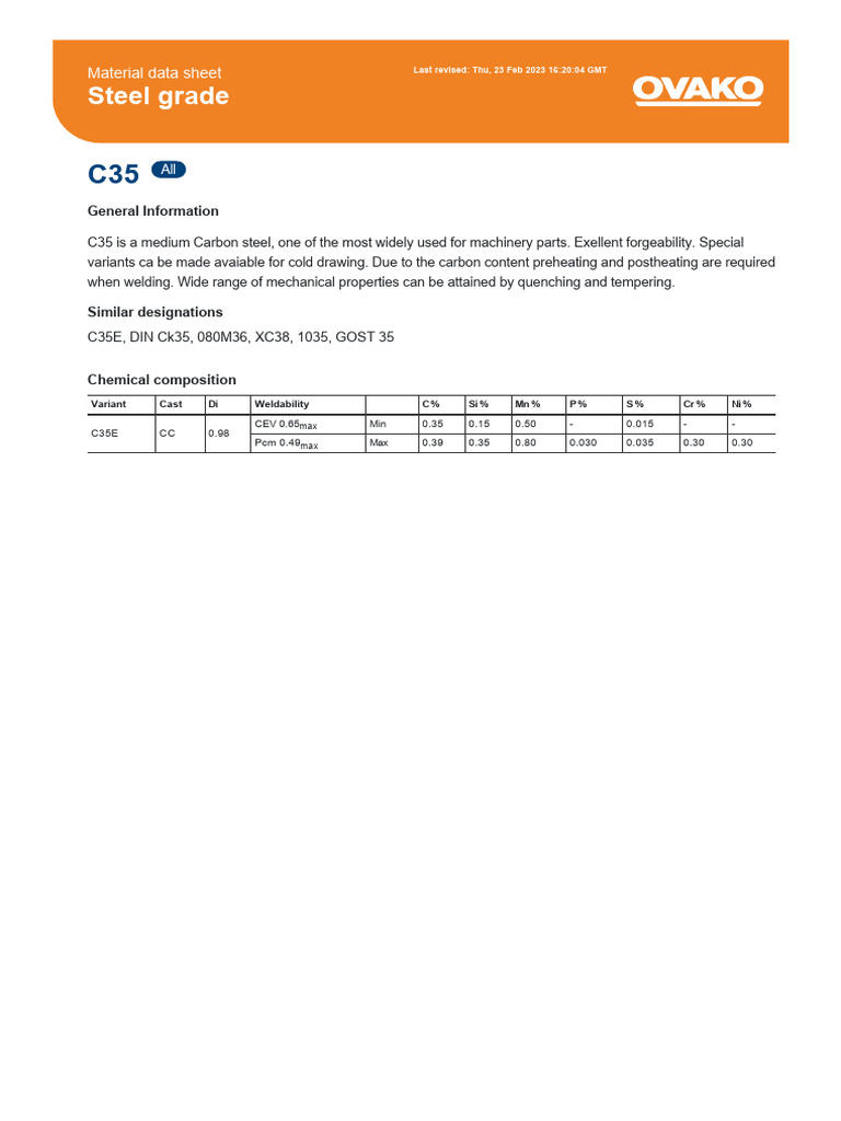 Steel Grade: Material Data Sheet | PDF | Steel | Applied And ...