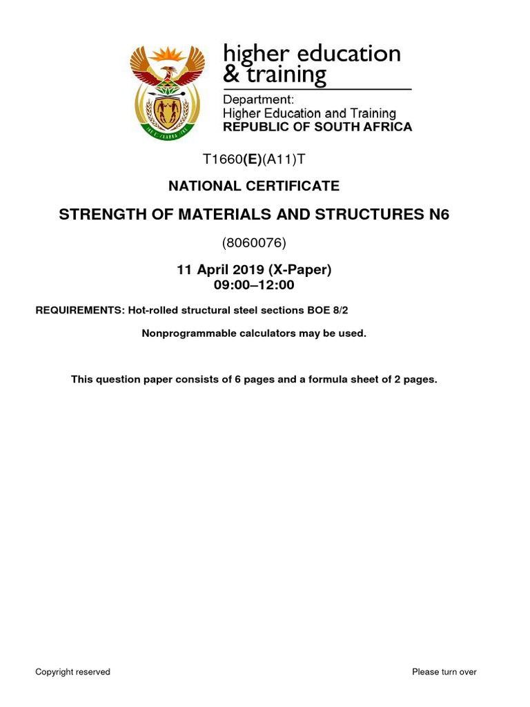 N6 Strength of Materials and Structures April 2019 | PDF | Beam (Structure) | Bending