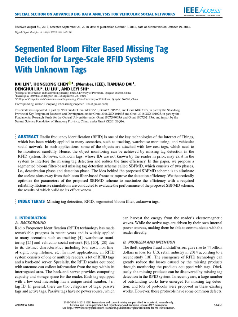 Segmented Bloom Filter Based Missing Tag | PDF | Radio Frequency Identification | Computing