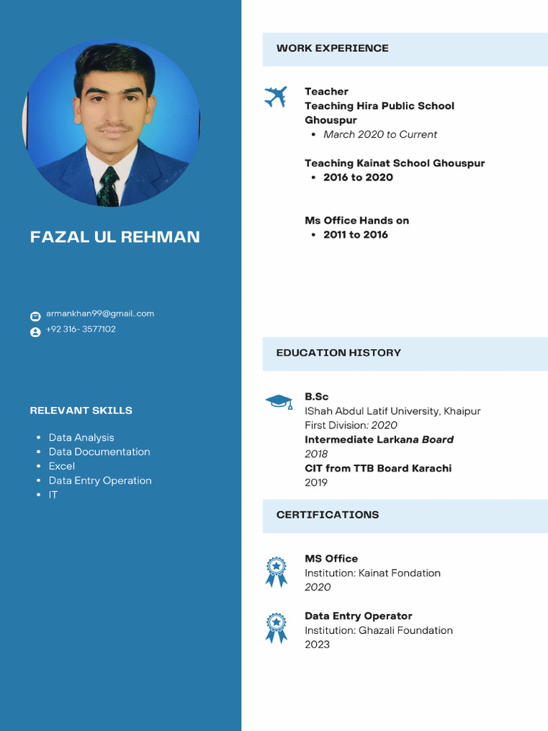 Blue Light Blue Color Blocks Flight Attendant CV | PDF