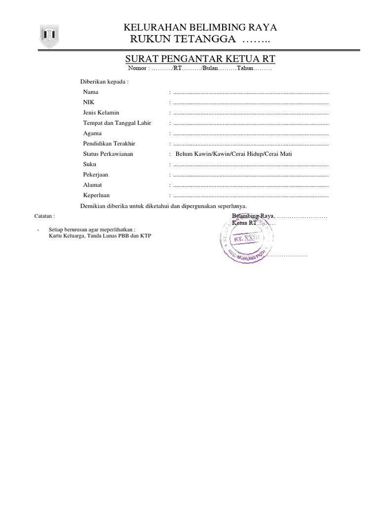 Form-7-surat-keterangan-RT | PDF