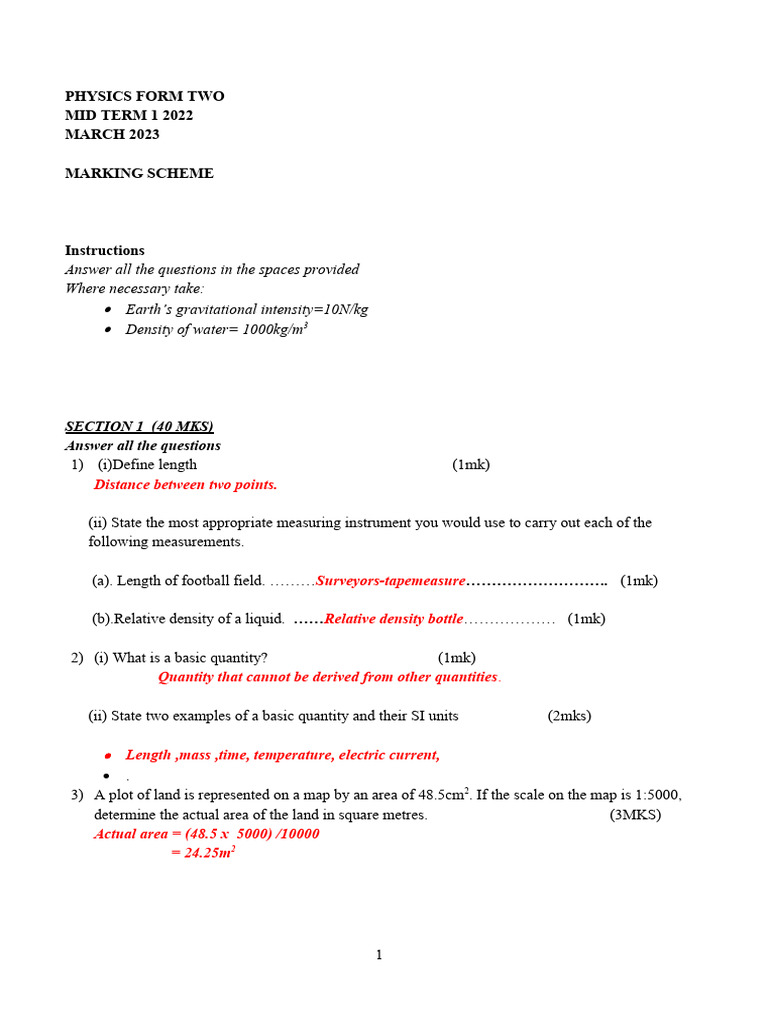 Physics F2 MS | PDF | Thermometer | Pressure