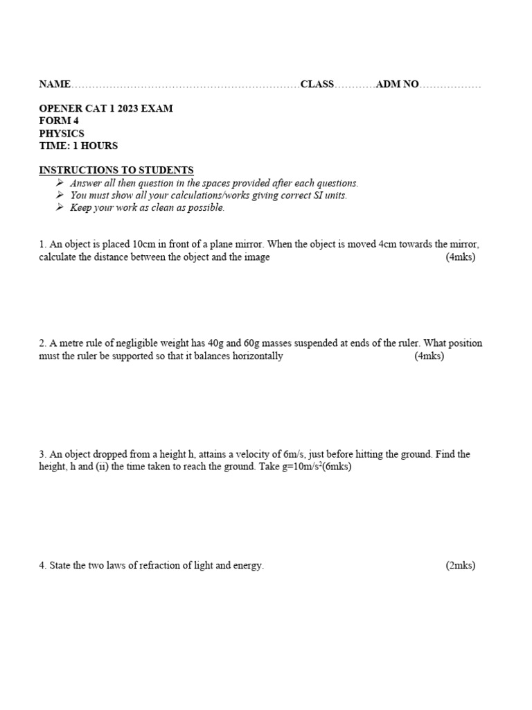 Physics f4 Term 1 2023 Rumba | PDF