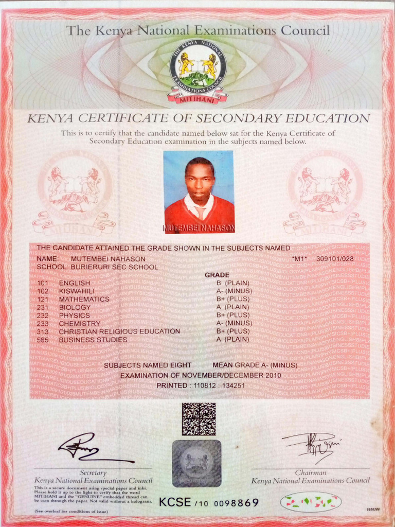 KCSE Cert | PDF