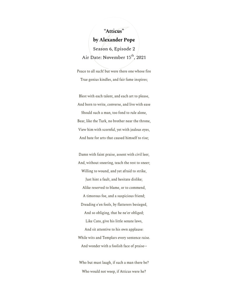 Literary Analysis: Pope's "Atticus" | PDF