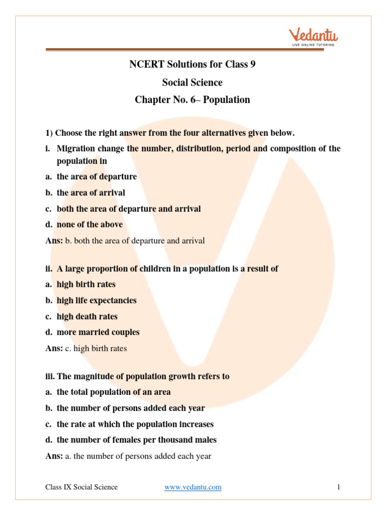 Class 9 Social Science Population Solutions | PDF | Human Migration ...