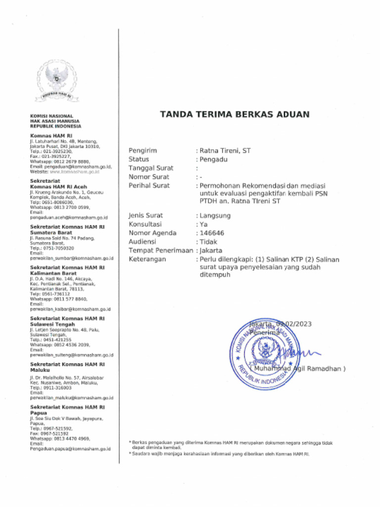 Permhn Ke KOMNAS HAM An. Ratna Tireni | PDF