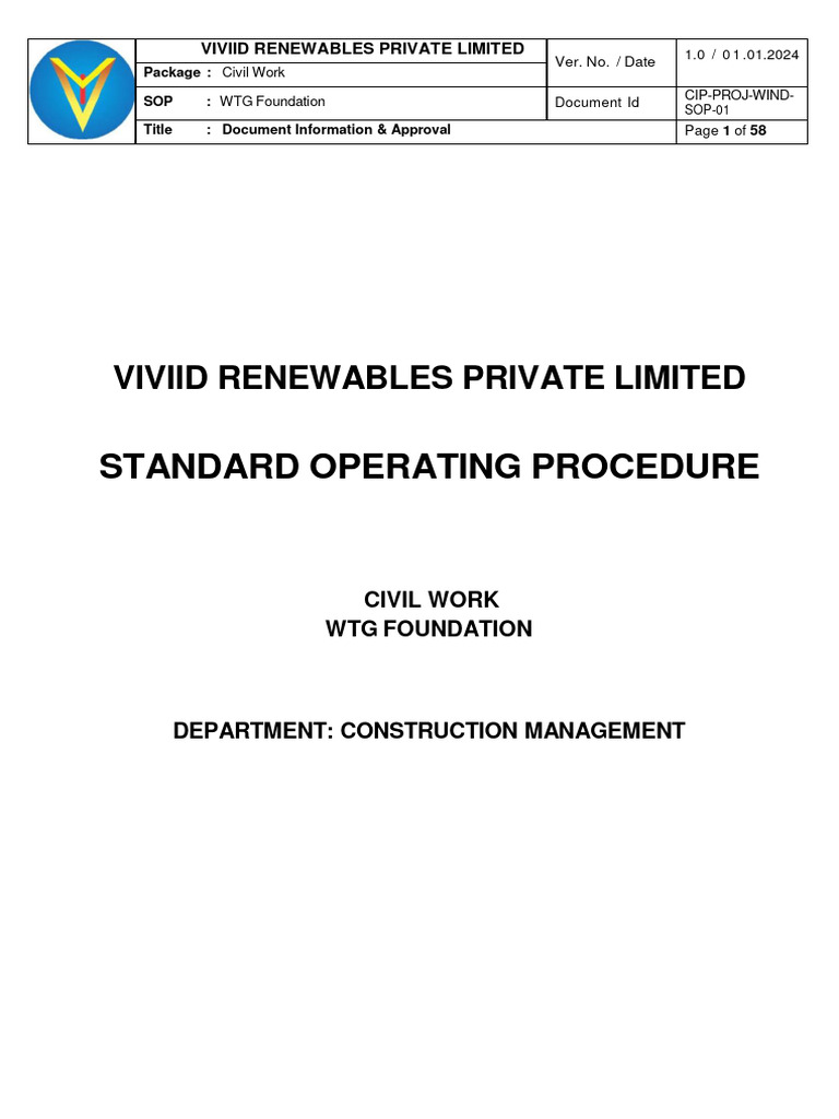 WTG Foundation SOP for Civil Work | PDF | Concrete | Road