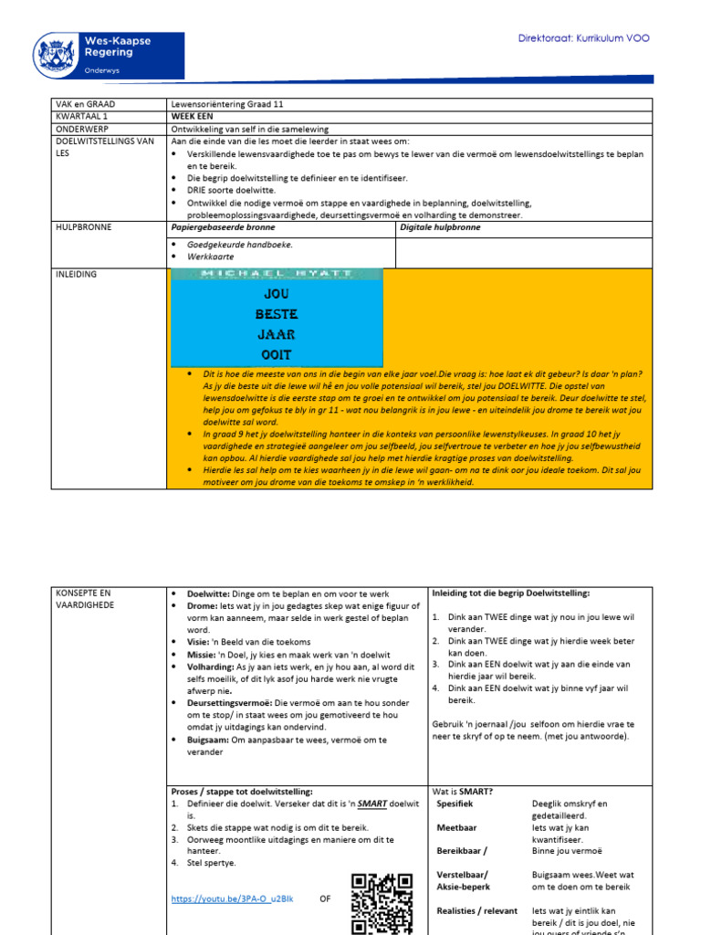 Lewensorientering Graad 11 Kwartaal 1 Week 1 - 2021 | PDF