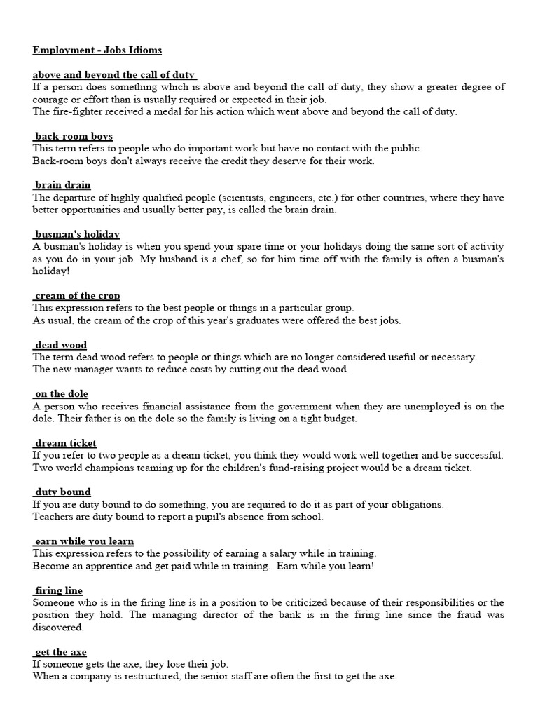 Employment Jobs Idioms | PDF