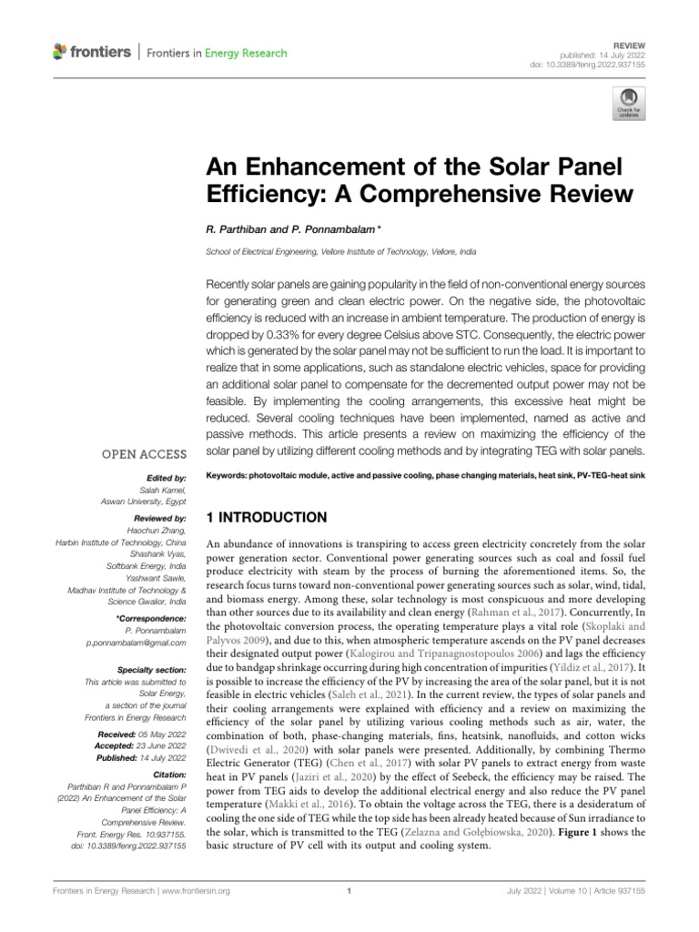 An Enhancement of The Solar Panel Efficiency A Com | PDF ...