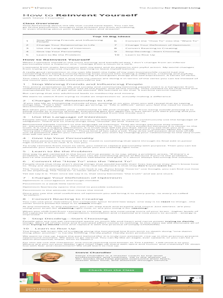 Reinvent Yourself with Steve Chandler | PDF | Optimism