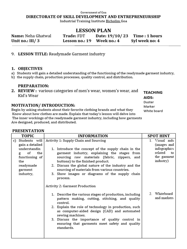 Readymade Garment Industry Lesson | PDF | Clothing | Retail