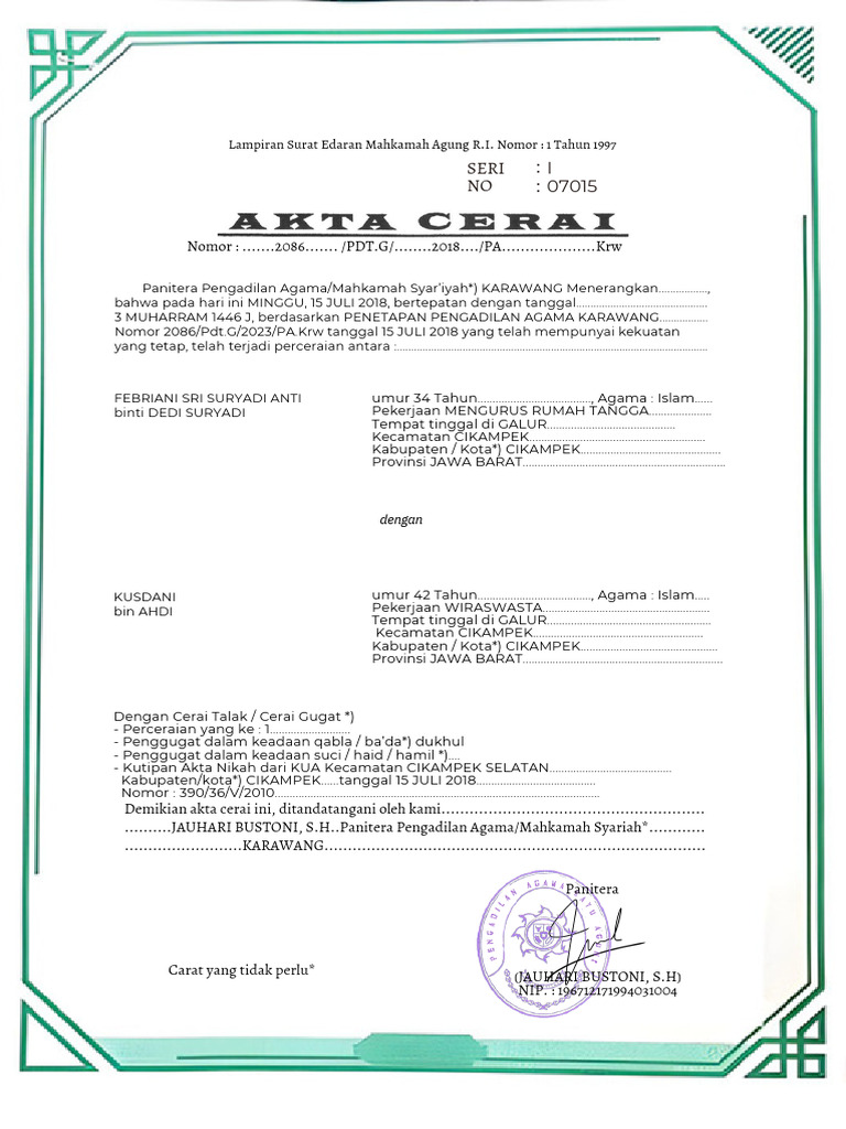 Akte Cerai Blanko Terbaru | PDF