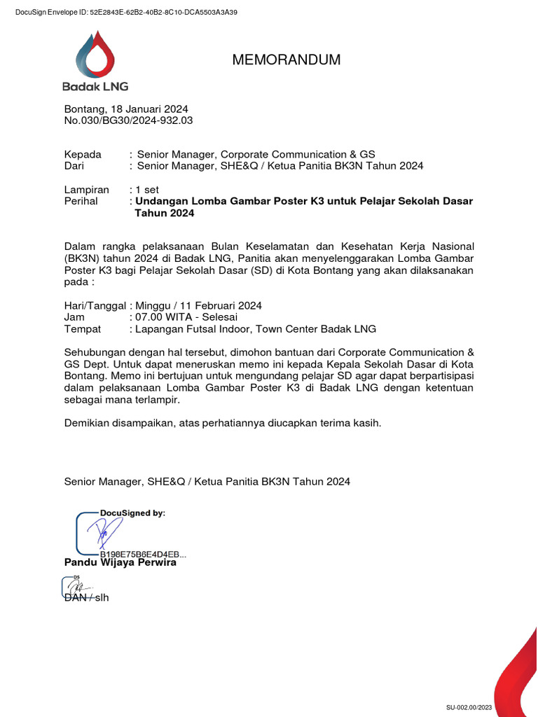 Memo 030 - Undangan Lomba Gambar Poster K3 Untuk Pelajar Sekolah Dasar ...
