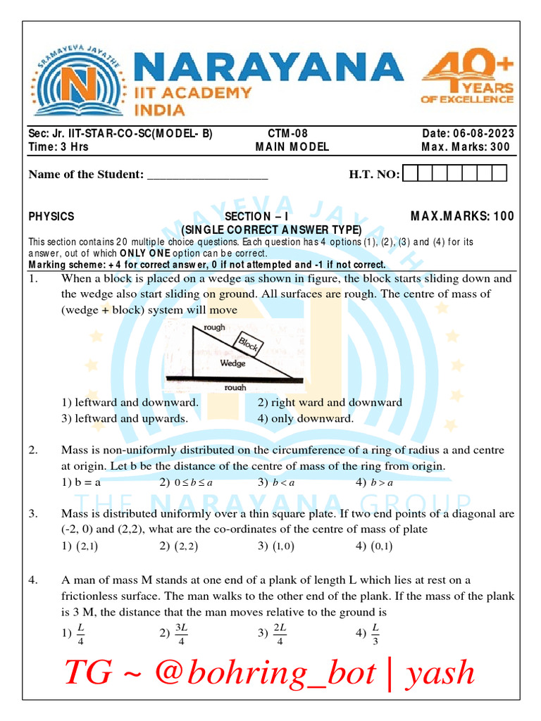 06-08-2023 JR Iit Star Co SC Model (B) Mains CTM-08 Q.P | PDF ...