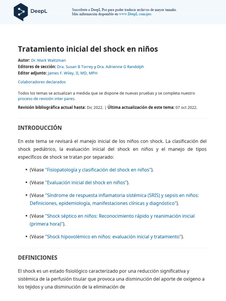 Initial Management of Shock in Chi | PDF | Septicemia | Presión sanguínea