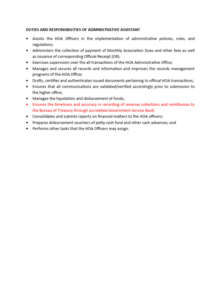 Duties and Responsibilities of Administrative Assistant | PDF