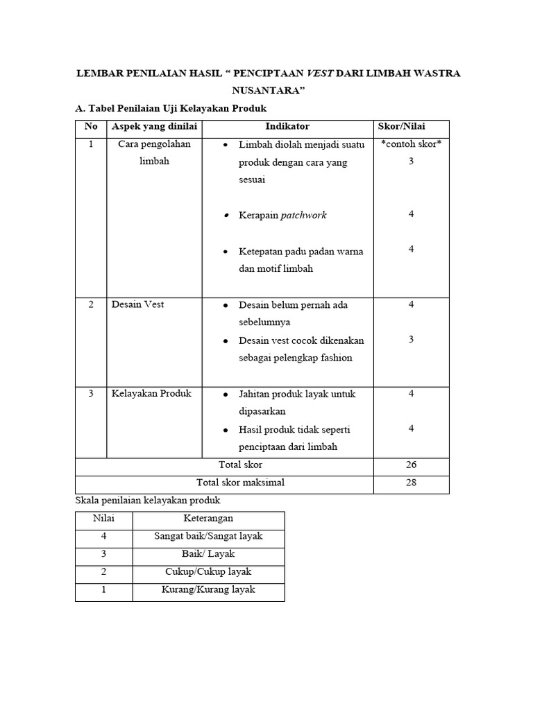 Contoh LEMBAR PENILAIAN HASIL | PDF