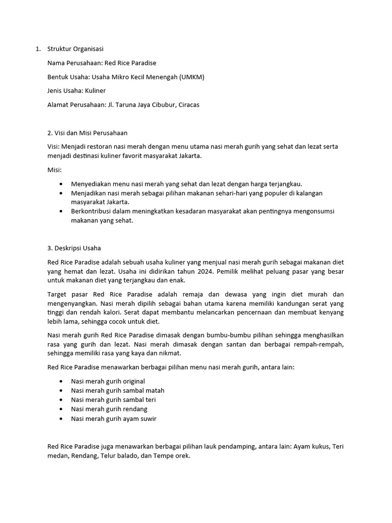 Contoh Bisnis Plan Makanan Pdf