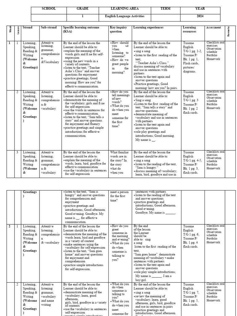 Grade 1 Term 1 2024 English Schemes | PDF | Reading Comprehension ...