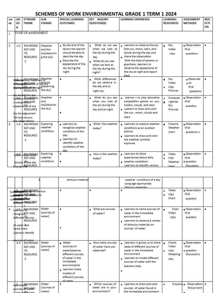 Grade 1 Term 1 Environmental Activities Schemes | PDF | Learning | Sky
