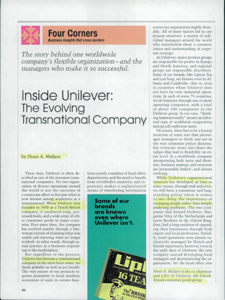 Inside Unilever The Evolving Transnational Company by Floris A Maljers ...