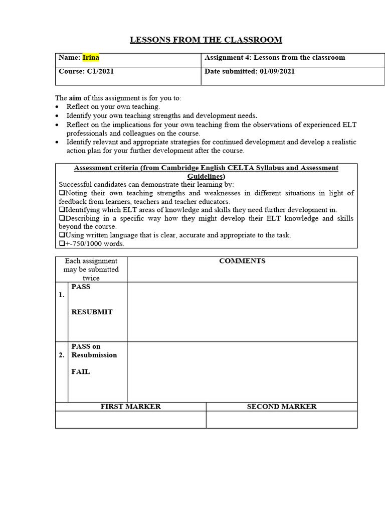 CELTA Assignment 4 | PDF