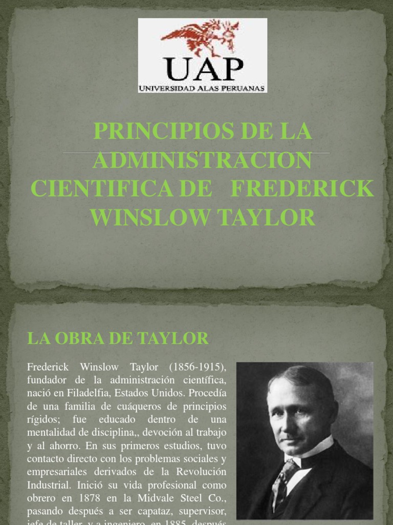 Principios De La Administracion Cientifica De Frederick Winslow Taylor ...