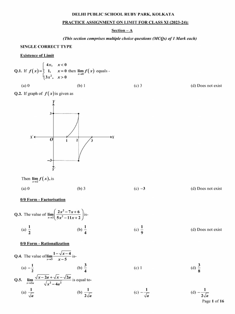 Assignment On Limits & Derivatives | PDF