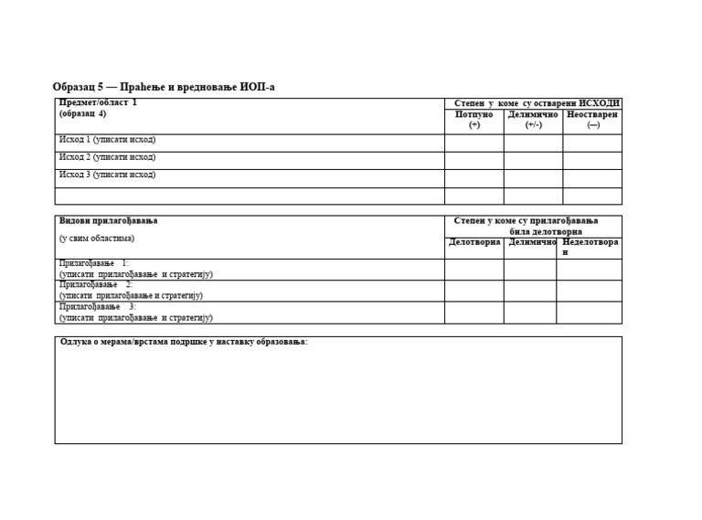 Obrazac 5 - Pra-Çenje I Vrednovanje IOP-A | PDF