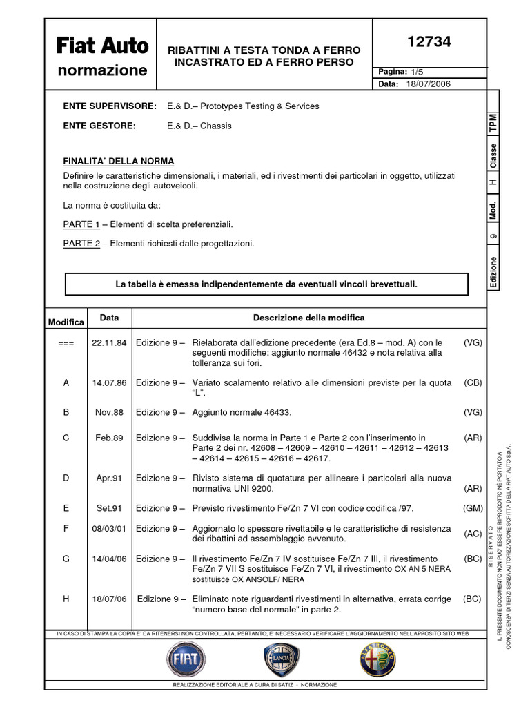 FIAT TAB. 12734 Rivetti A Strappo | PDF