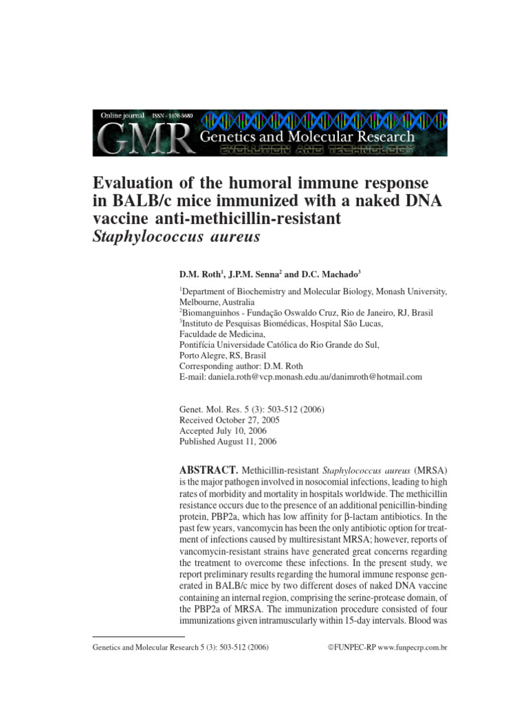 Evaluation of The Humoral Immune Response in BALBc | PDF | Methicillin ...