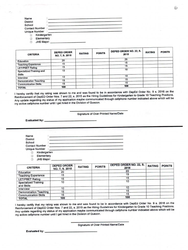 Scoresheet For Ranking | PDF