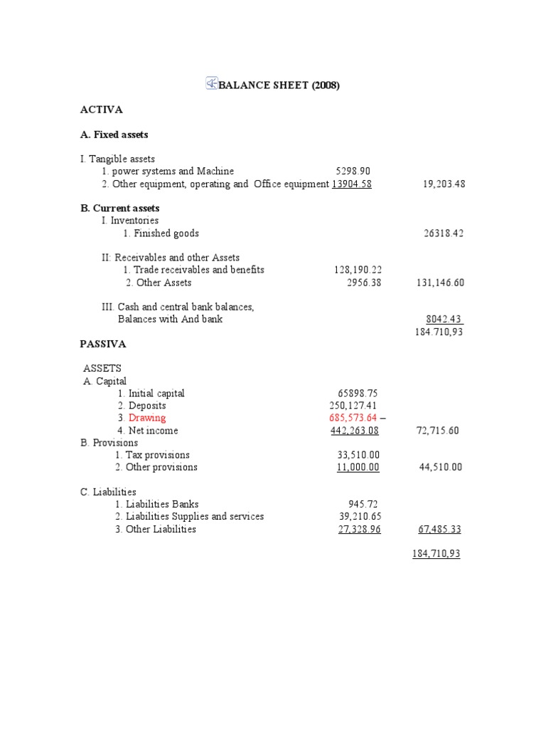 Balance Sheet (2008) Activa A. Fixed Assets | PDF | Expense | Fixed Asset