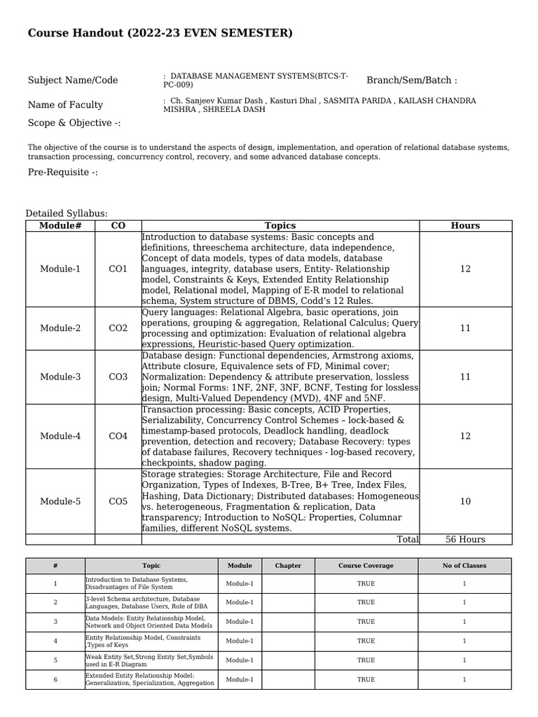 Course Handout Pdf Relational Database Databases