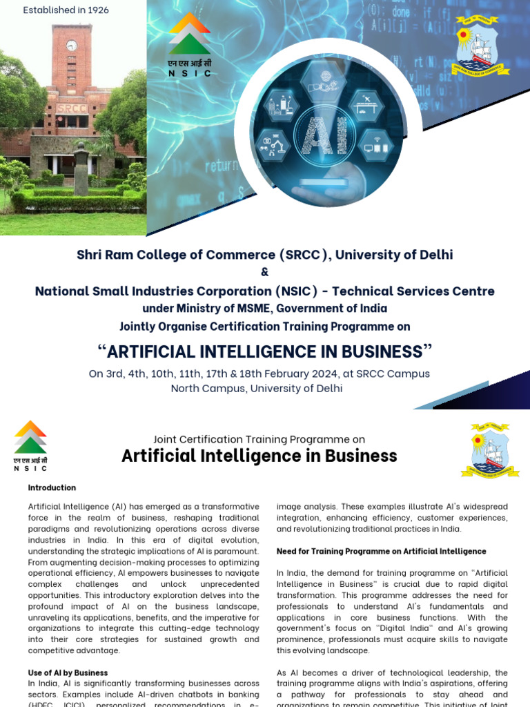 Brochure of Joint Certification Training Programme On Artificial Intelligence in Business | PDF ...