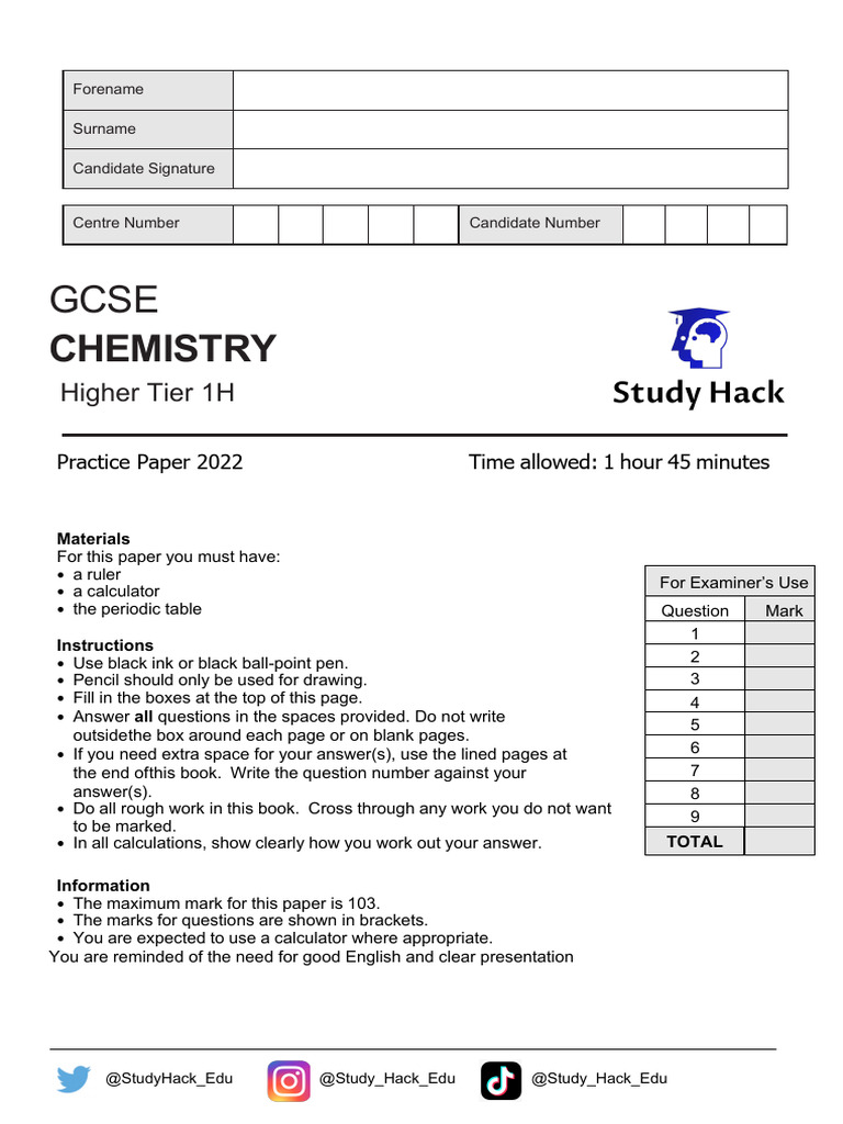 Chemistry Practice Paper 1 | PDF | Sodium Hydroxide | Chemistry