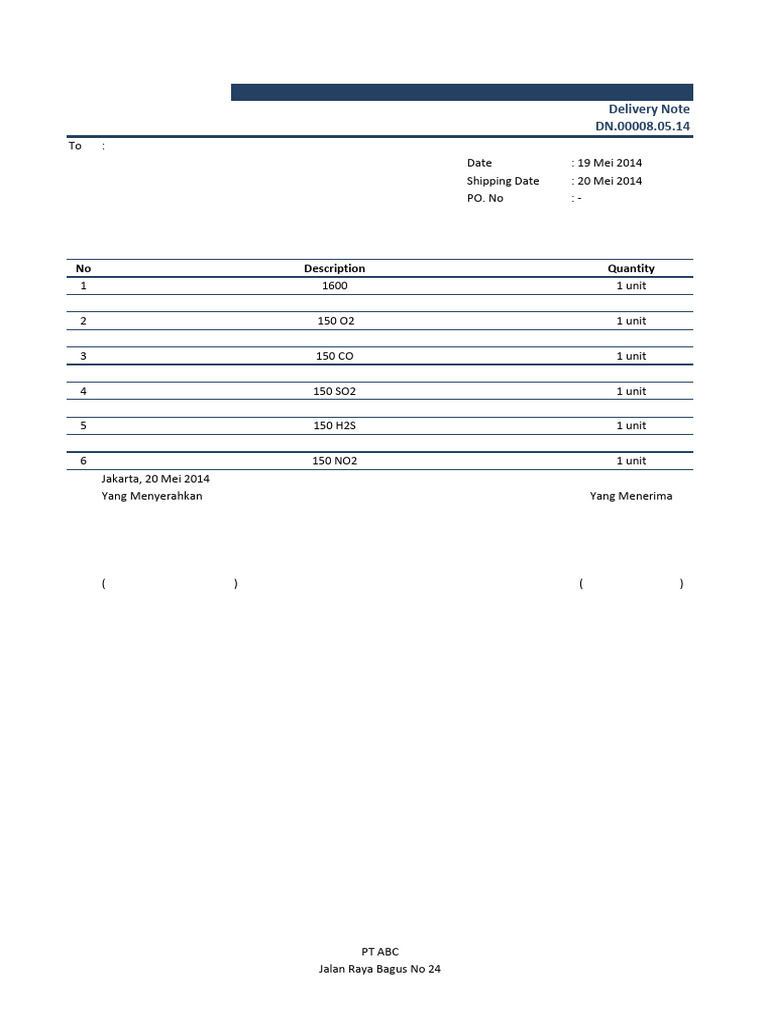 Contoh Delivery Note | PDF