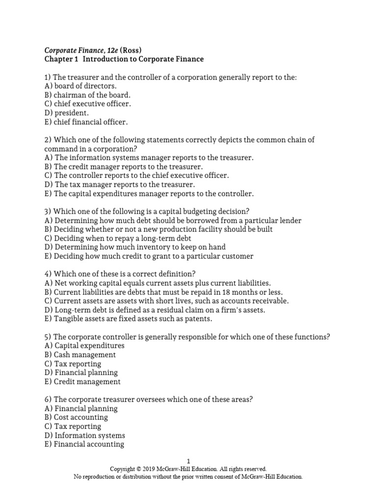 Ross12e Chapter01 TB | PDF | Partnership | Stocks